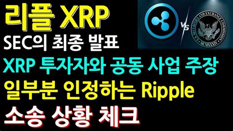 리플 코인 Sec의 최종 발표 Xrp 투자자와 공동 사업 주장 일부분 인정하는 Ripple 소송 상황 체크 Youtube