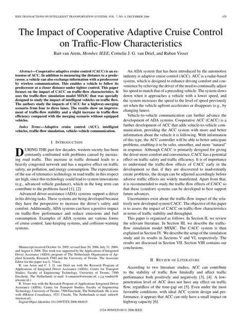 Pdf The Impact Of Cooperative Adaptive Cruise Control On Traffic Flow Characteristics