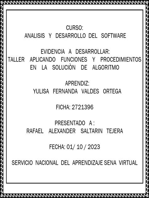 taller aplicando funciones y procedimientos en la solución de