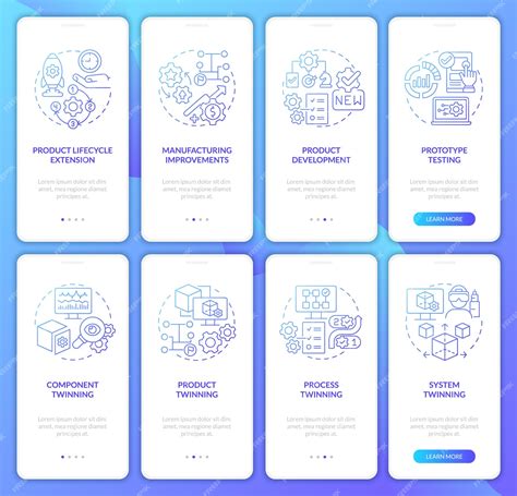 Premium Vector Digital Twin Technology Blue Gradient Onboarding Mobile App Screen Set