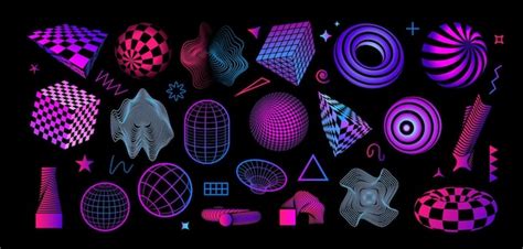 Premium Vector Retro Futuristic Shapes Abstract Geometric Figures Bright Cubes And Spheres