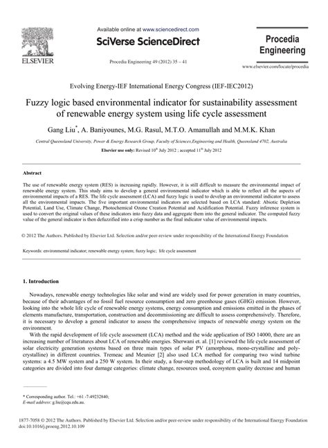 Pdf Fuzzy Logic Based Environmental Indicator For Sustainability
