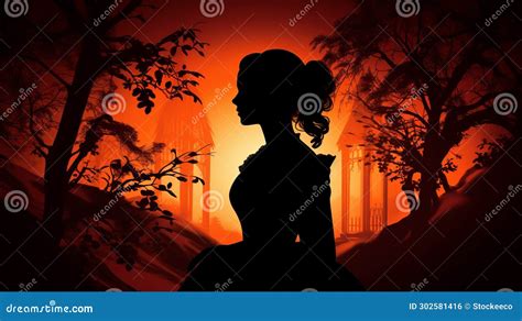 Mysterious Patricia A Romantic Rococo Silhouette In Ferrania P30 Sunset Stock Illustration