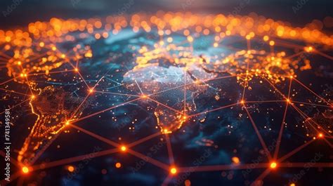 Abstract Visualization Of Global Network Connectivity With Dynamic Lines And Light Effects