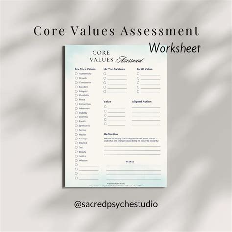 Core Values Assessment Identify Your Values Worksheet Therapy And