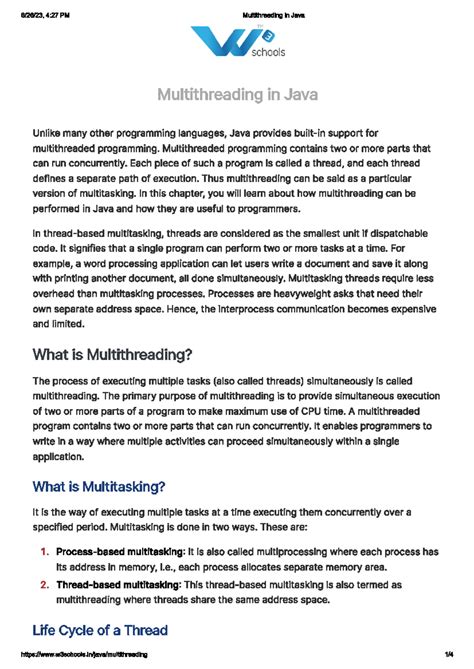 Multi Threading Computer Science Studocu