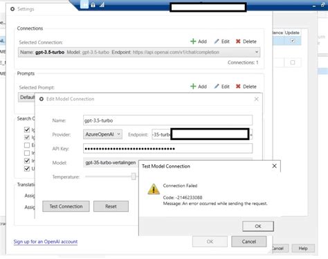 Cant Connect To Azureopenai In Ai Professional An Error Occured While Sending The Request