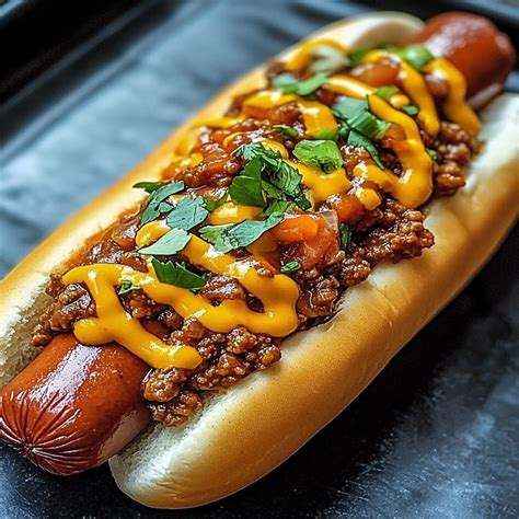 Decadent Gourmet Chili Cheese Dogs With Savory Toppings