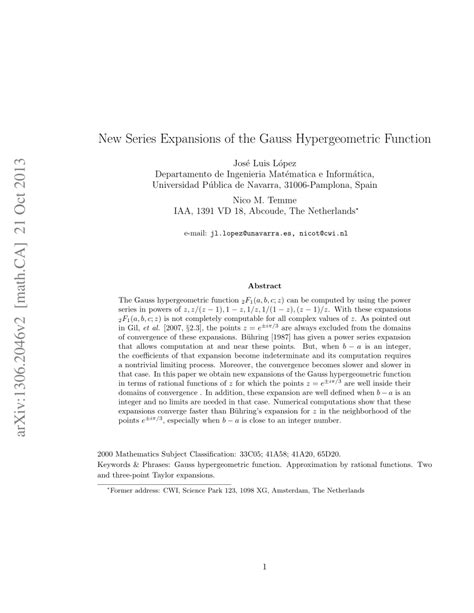 Pdf New Series Expansions Of The Gauss Hypergeometric Function
