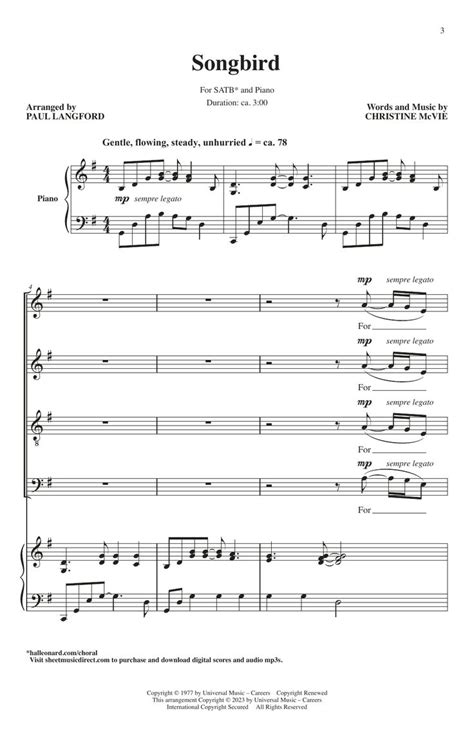 Sheet Music With The Words Songbird On It