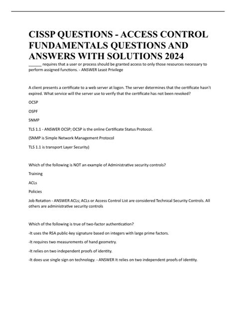 Cissp Questions Access Control Fundamentals Questions And Answers With Solutions 2024 Cissp