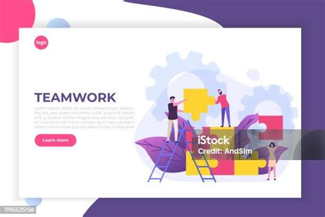 퍼즐 요소를 연결하는 사람들 팀워크 협력 파트너십 은유 벡터 일러스트 플랫 디자인 스타일입니다 남성에 대한 스톡 벡터 아트 및 기타 이미지 Istock