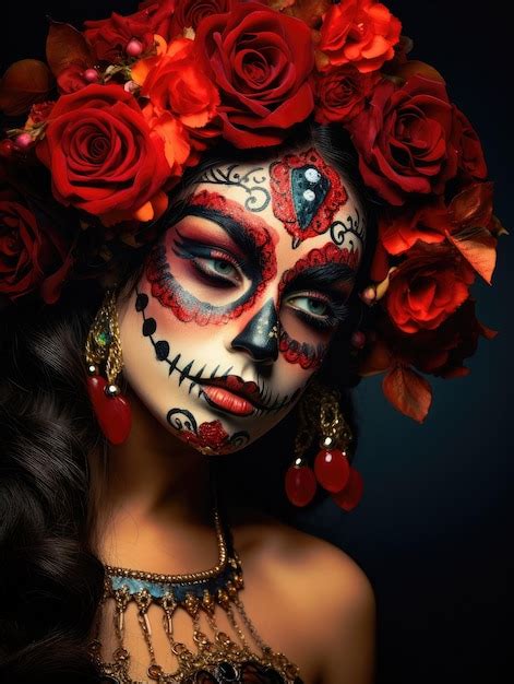 Premium Ai Image Womans Face With Day Of The Dead Makeup