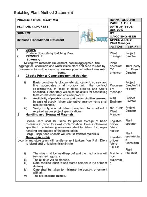 Batching Plant Method Statement Pdf Pdf Construction Aggregate