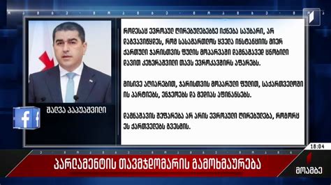 პარლამენტის თავმჯდომარის გამოხმაურება Youtube