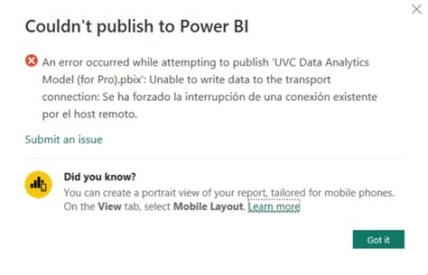 Error When Publish Unable To Write Data To The T Microsoft Fabric Community