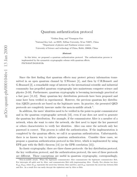 Pdf Quantum Authentication Protocol