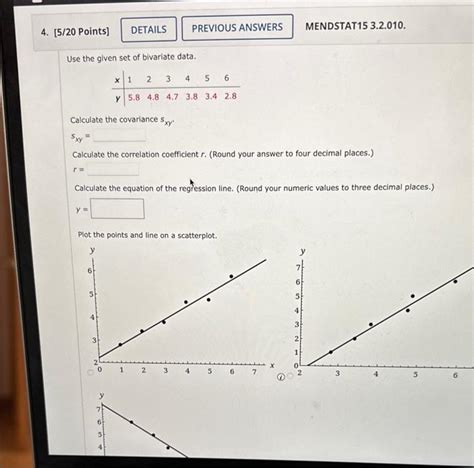 Solved Use The Given Set Of Bivariate Data Calculate The