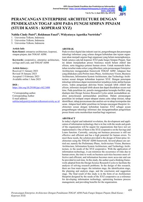 Pdf Perancangan Enterprise Architecture Dengan Pendekatan Togaf Adm Pada Fungsi Simpan Pinjam