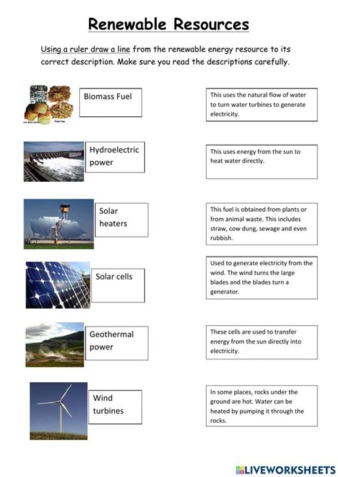 Renewable Energy Sources Match Up Worksheet