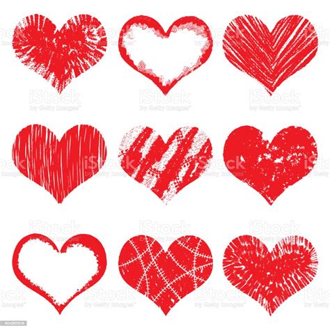손으로 그린 벡터 심장의 설정 백 묵 잉크 연필 수채화 브러시 및 스크래치와 같은 다른 브러시를 사용 하 여 만든 컬렉션입니다