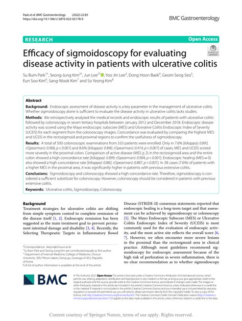 Pdf Efficacy Of Sigmoidoscopy For Evaluating Disease Activity In Patients With Ulcerative Colitis