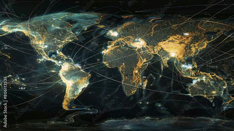 A World Map Interconnected With Lines Representing Global Trade Dynamics Highlighting