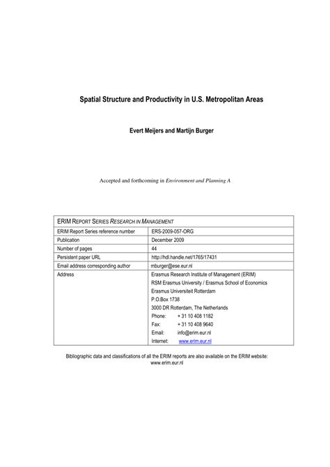 Pdf Spatial Structure And Productivity In Us Metropolitan Areas