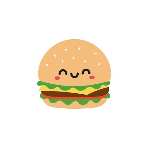 귀여운 웃는 햄버거 만화 해피 버거 벡터 일러스트 레이 션 프리미엄 벡터