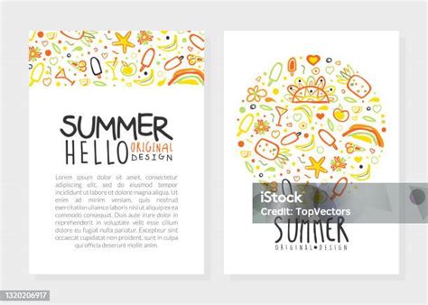 안녕하세요 여름 카드 템플릿 포스터 배너 초대 여름 기호 패턴과 텍스트 벡터 일러스트를위한 공간 전단지 디자인 개체 그룹에 대한 스톡 벡터 아트 및 기타 이미지 Istock