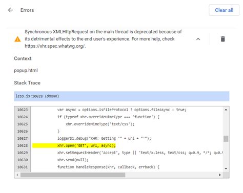 Javascript Lessjs Getting Synchronous Xmlrequest Error On Chrome