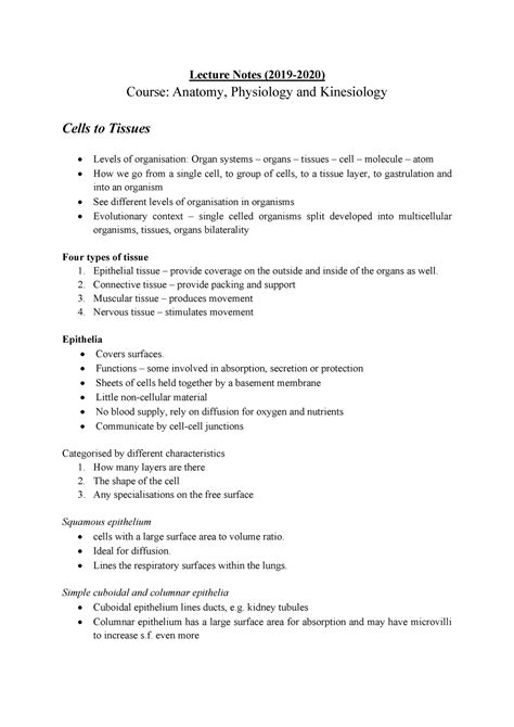 anatomyphysiologykinesiology lecturenotes lectures 1to12 2019 2020