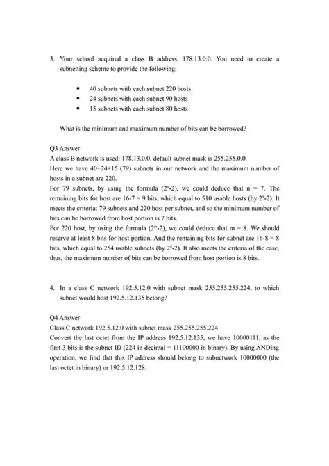 Subnet Questions With Ans Networking DOC Computer Networking Computing