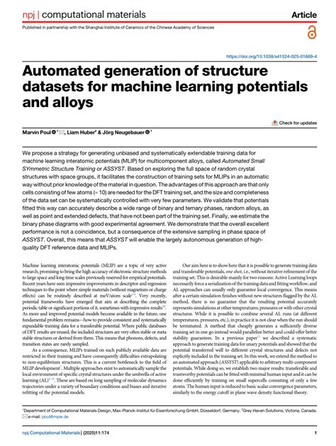 Pdf Automated Generation Of Structure Datasets For Machine Learning Potentials And Alloys