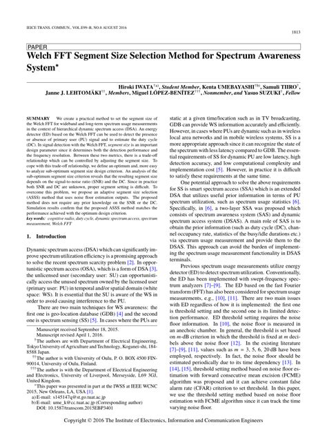 Pdf Welch Fft Segment Size Selection Method For Spectrum Awareness System