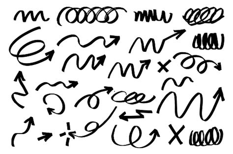 다양한 모양의 마커 펜 자국 느슨한 획이 있는 화살표 모양 다양한 화살표의 실제 느슨하고 활기찬 획이 있는 디자인 리소스 0명에 대한 스톡 벡터 아트 및 기타 이미지