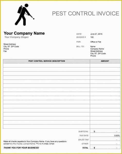 Pest Control Invoice Template Free Of 25 Free Invoice Templates For Ms