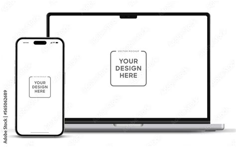 Modern Laptop Mockup Front View And Smartphone Mockup High Quality Isolated On White Background