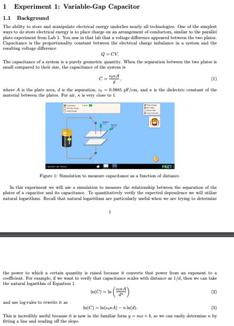 Solved 1 Experiment 1 Variable Gap Capacitor 1 1 Background Chegg Com