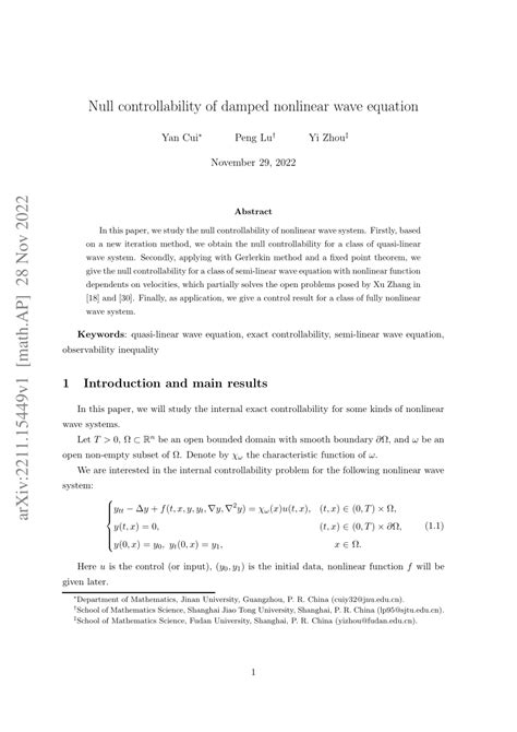 Pdf Null Controllability Of Damped Nonlinear Wave Equation
