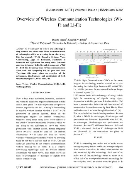 Pdf Overview Of Wireless Communication Technologies Wi Fi And Li Fi