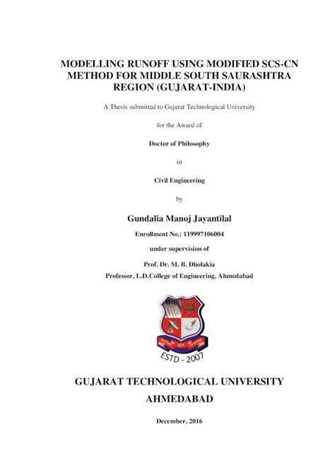 PDF MODELLING RUNOFF USING MODIFIED SCS CN METHOD FOR Thesis