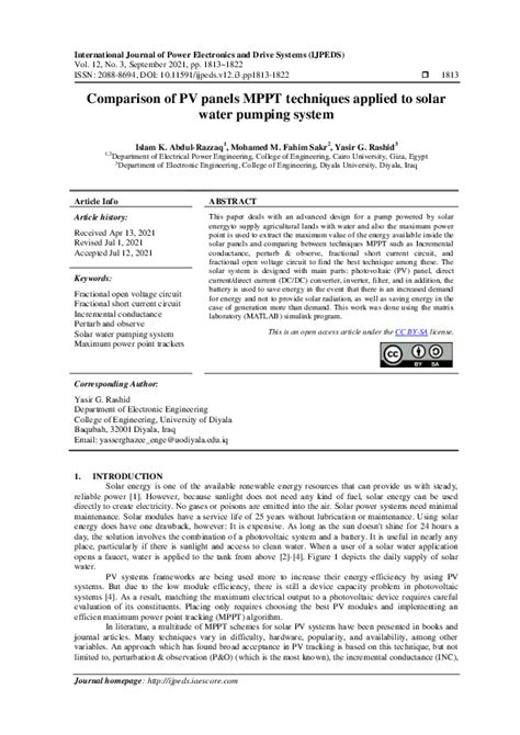 Pdf Comparison Of Pv Panels Mppt Techniques Applied To Solar Water Pumping System