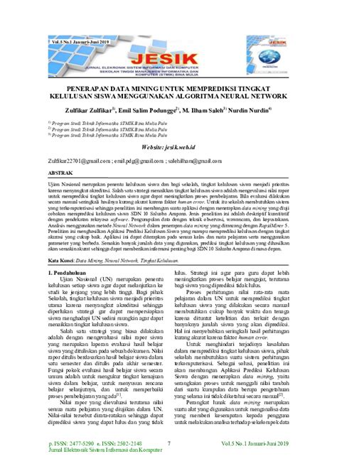 Pdf Penerapan Data Mining Untuk Memprediksi Tingkat Kelulusan Siswa Menggunakan Algoritma