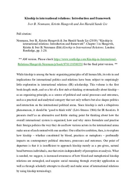 Pdf Kinship In International Relations
