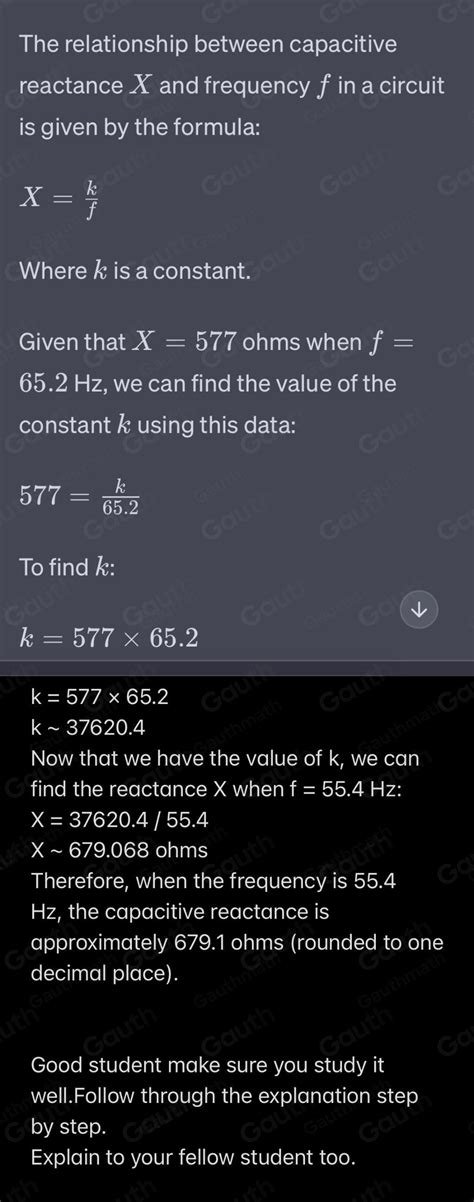 Solved The Capacitive Reactance X In A Circuit Varies Inversely As