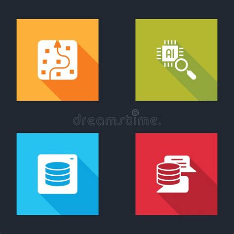 Set Neural Network Processor Cpu Server Data And Icon Vector Stock Vector Illustration Of