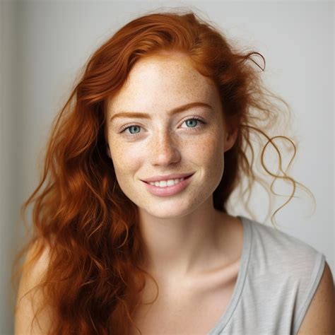 Premium Photo Headshot Portrait Of Happy Ginger Girl With Freckles