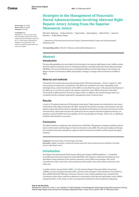 Pdf Strategies In The Management Of Pancreatic Ductal Adenocarcinoma Involving Aberrant Right