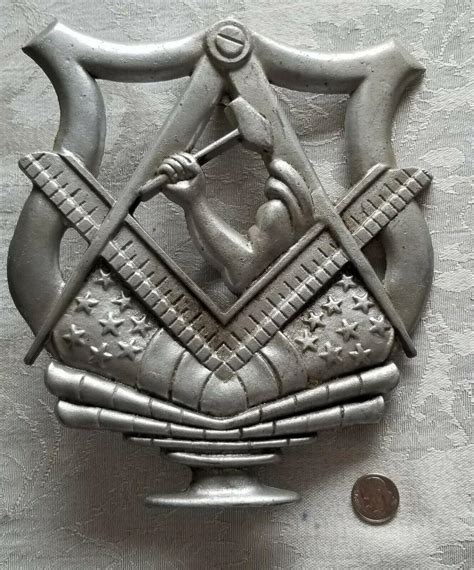 Vintage Freemason Masonic Fraternal Cast Metal Flag Holder Grave Stone